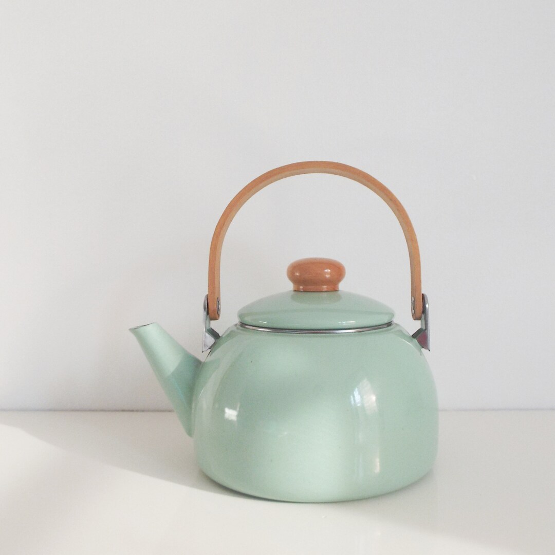 Scandinavian Mint Green Kettle, Round Coffee Pot, Vintage Danish Style ...