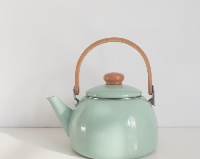 Scandinavian Mint Green Kettle, Round Coffee Pot, Vintage Danish Style ...