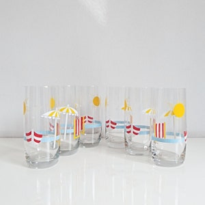 6 Vintage Water Glasses, Big 80s Glass Tumblers, Cerve Italy, Summer ...