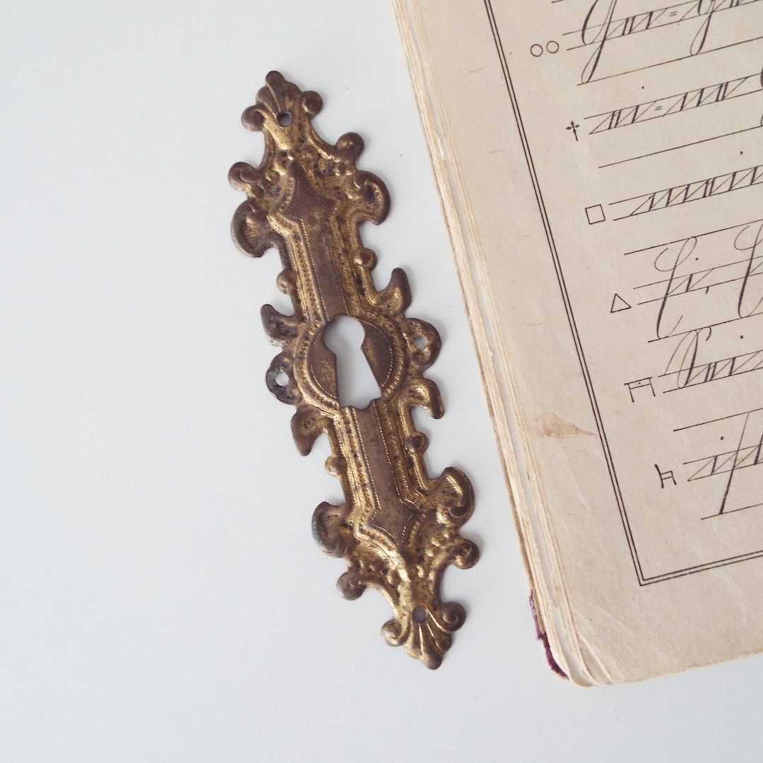 Vintage Antique Key Plate, Keyhole Surround, Gilded Escutcheon Plate ...