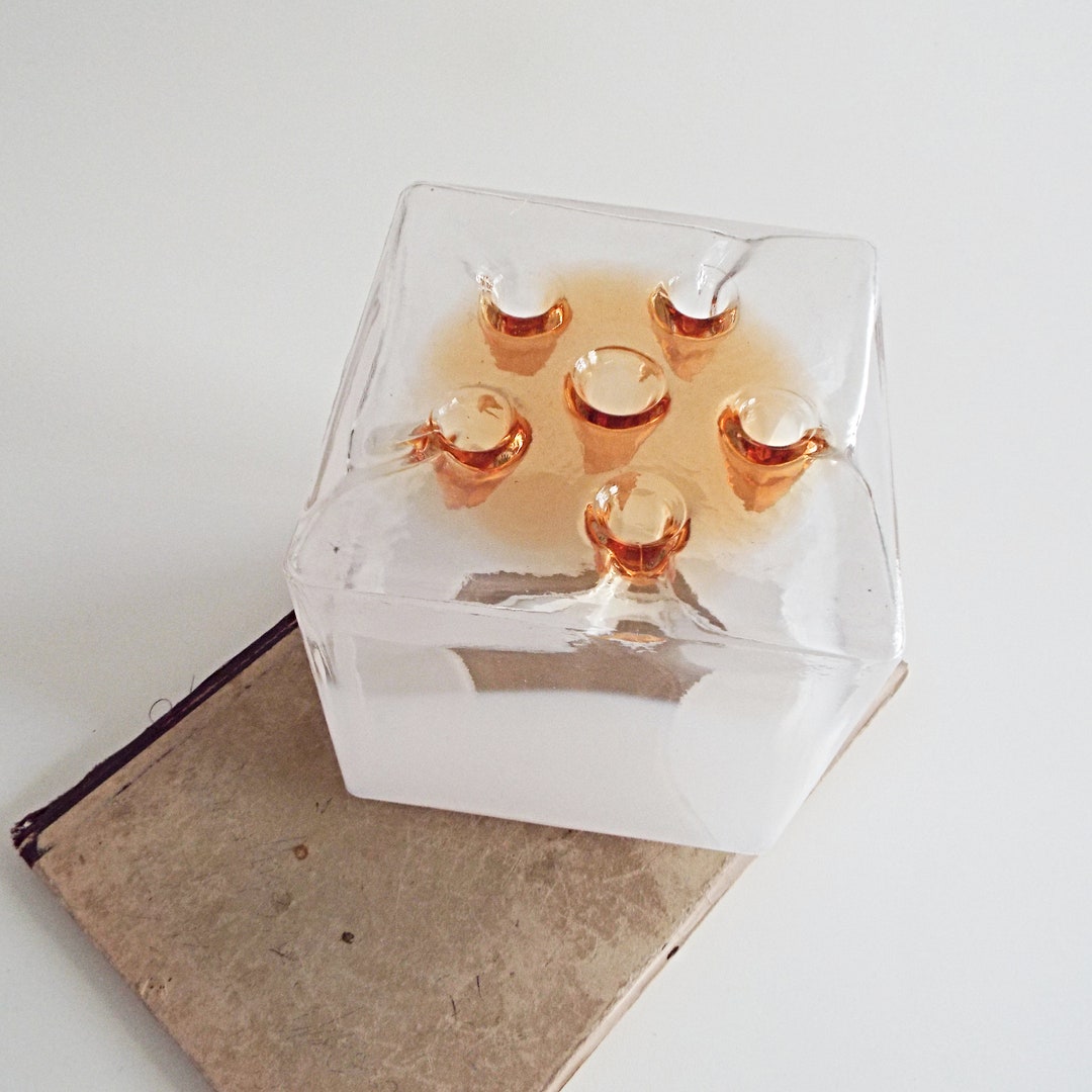 Vintage Glass Lamp Shade, Mid Century Square Cuboid Lampschade, Pendant ...