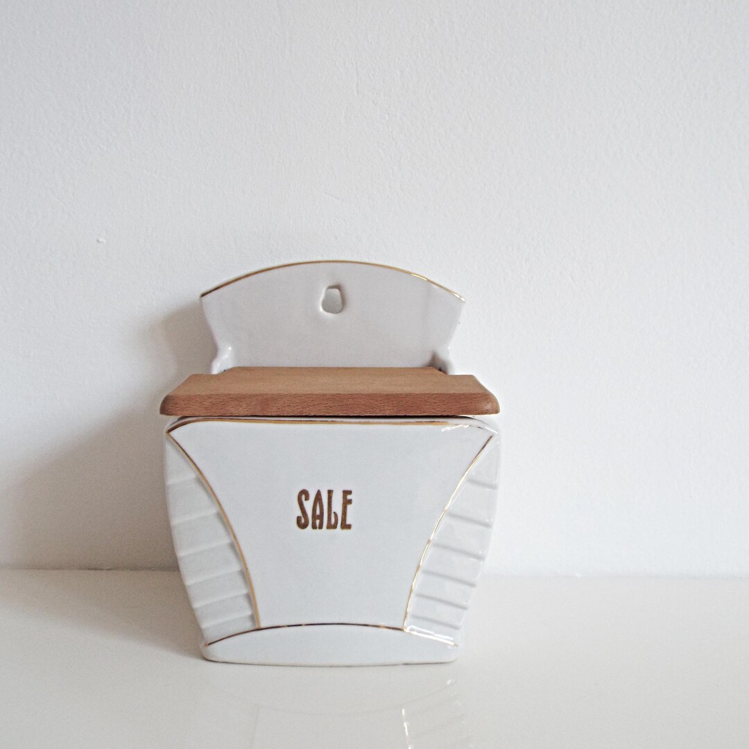 Vintage Art Deco Salt Cellar Wooden Lid, Ceramic Salt Holder, Salt Box ...