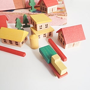 Vintage Wooden Kids Toys, Wooden Houses With Red Roofs, Wood House Play ...