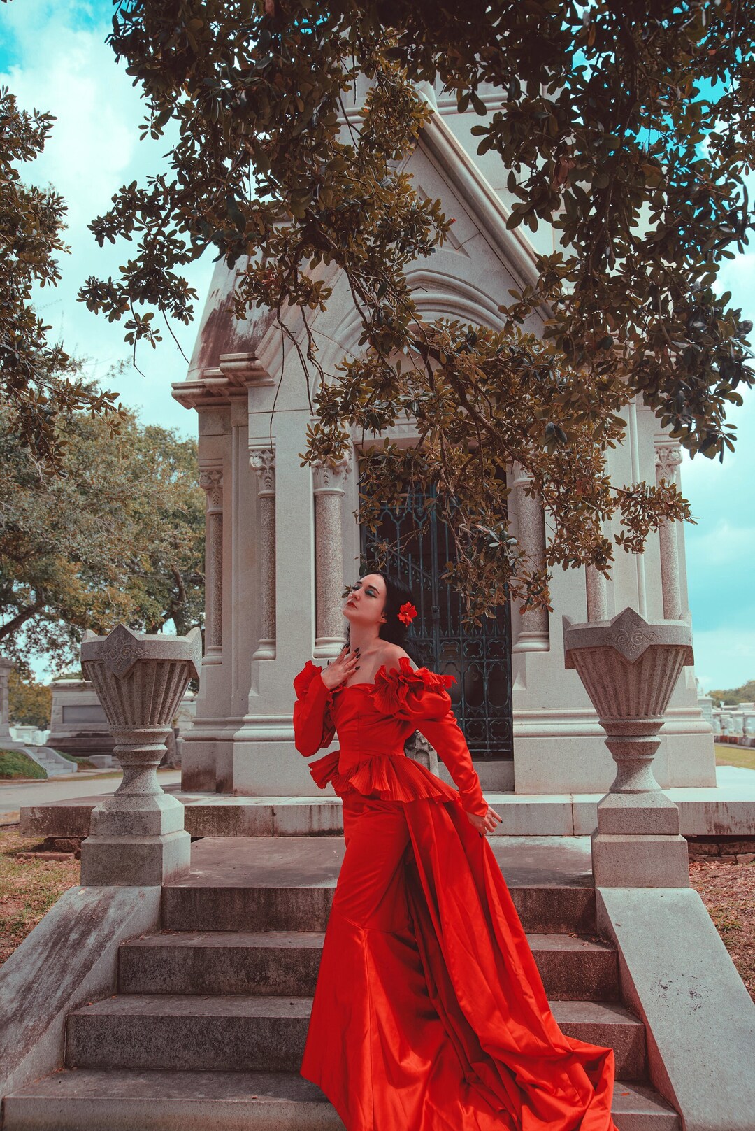 1990s Gothic Red Peau De Soie Gown by Eri Matsui, Extra Small to Small ...
