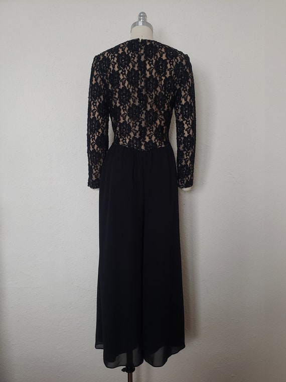 1990s Black Lace and Chiffon Jumpsuit by Richard Warr… - Gem