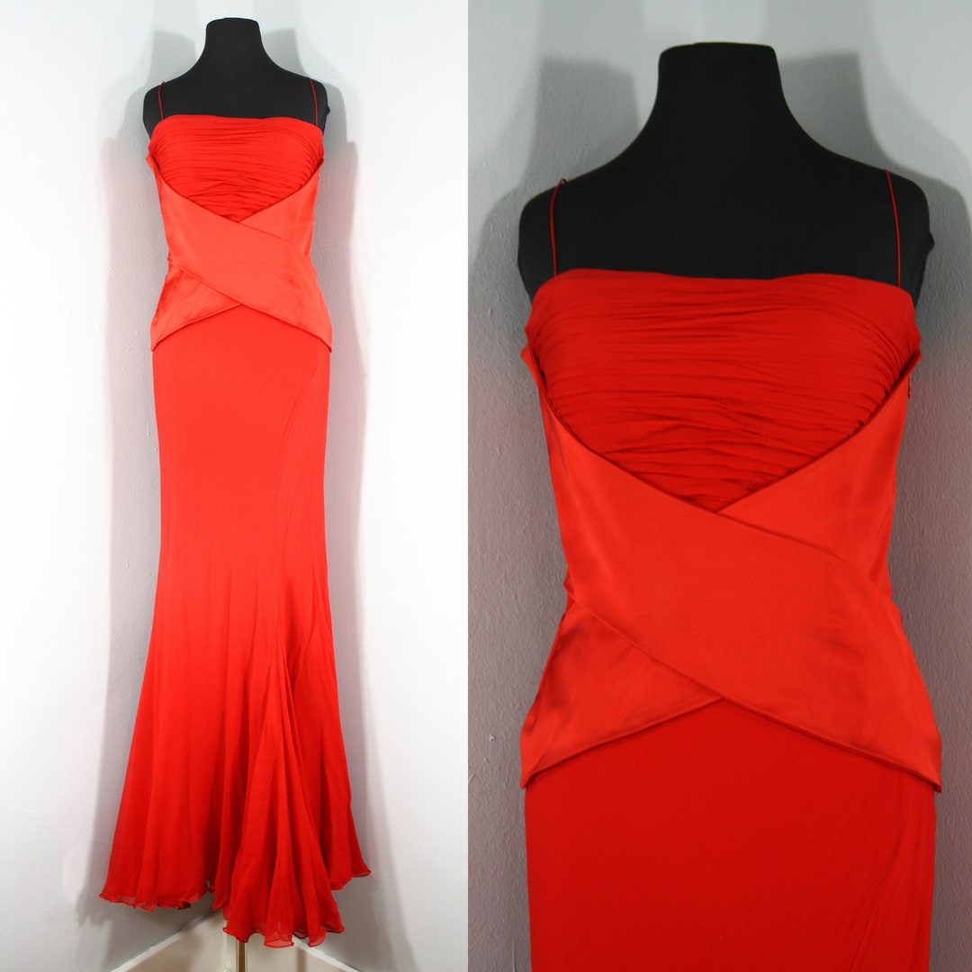 2000s Danes NYC Red Silk Chiffon Gown Extra Small to Small - Etsy