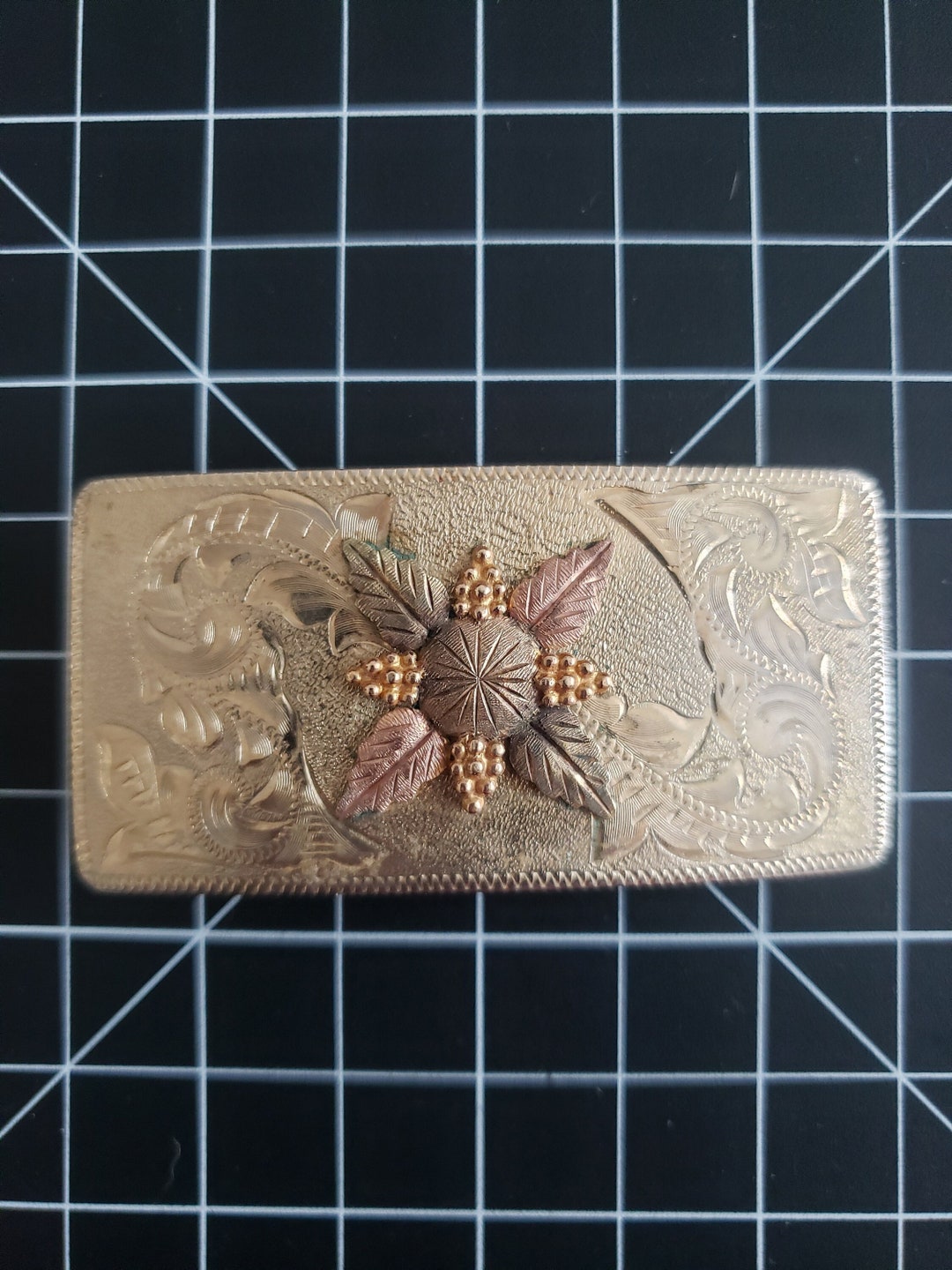 1970s Lazy K Black Hills Gold Leaf Trimmed Belt Buckle 70s Rectangular ...