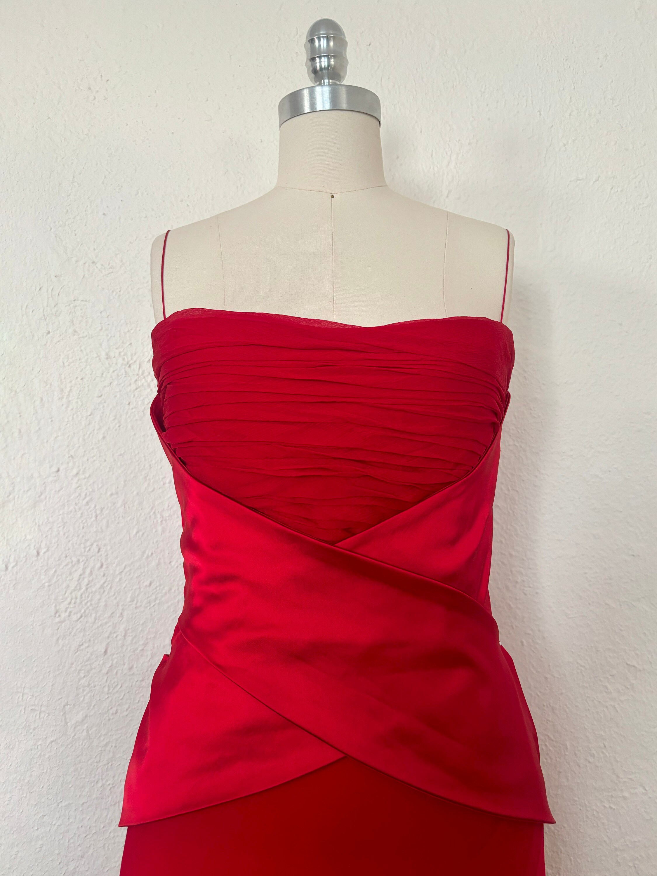 2000s Danes NYC Red Silk Chiffon Gown, Extra Small to Small | Y2k ...