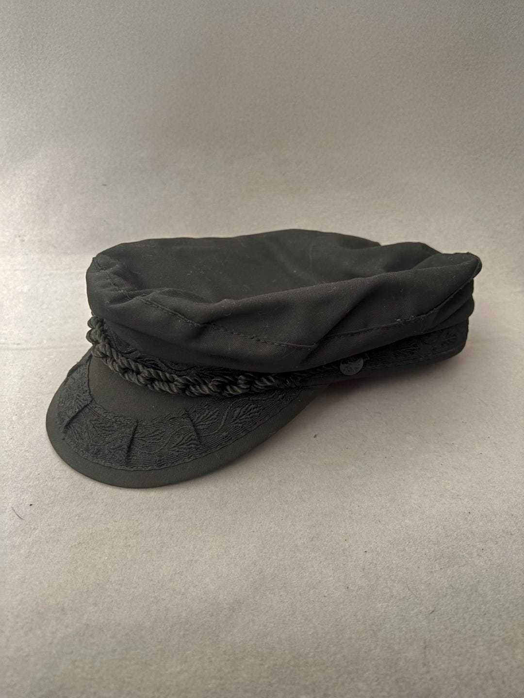1960s Greek Fisherman's Cap | 60s Vintage Black Cotton Hat W/ Red ...