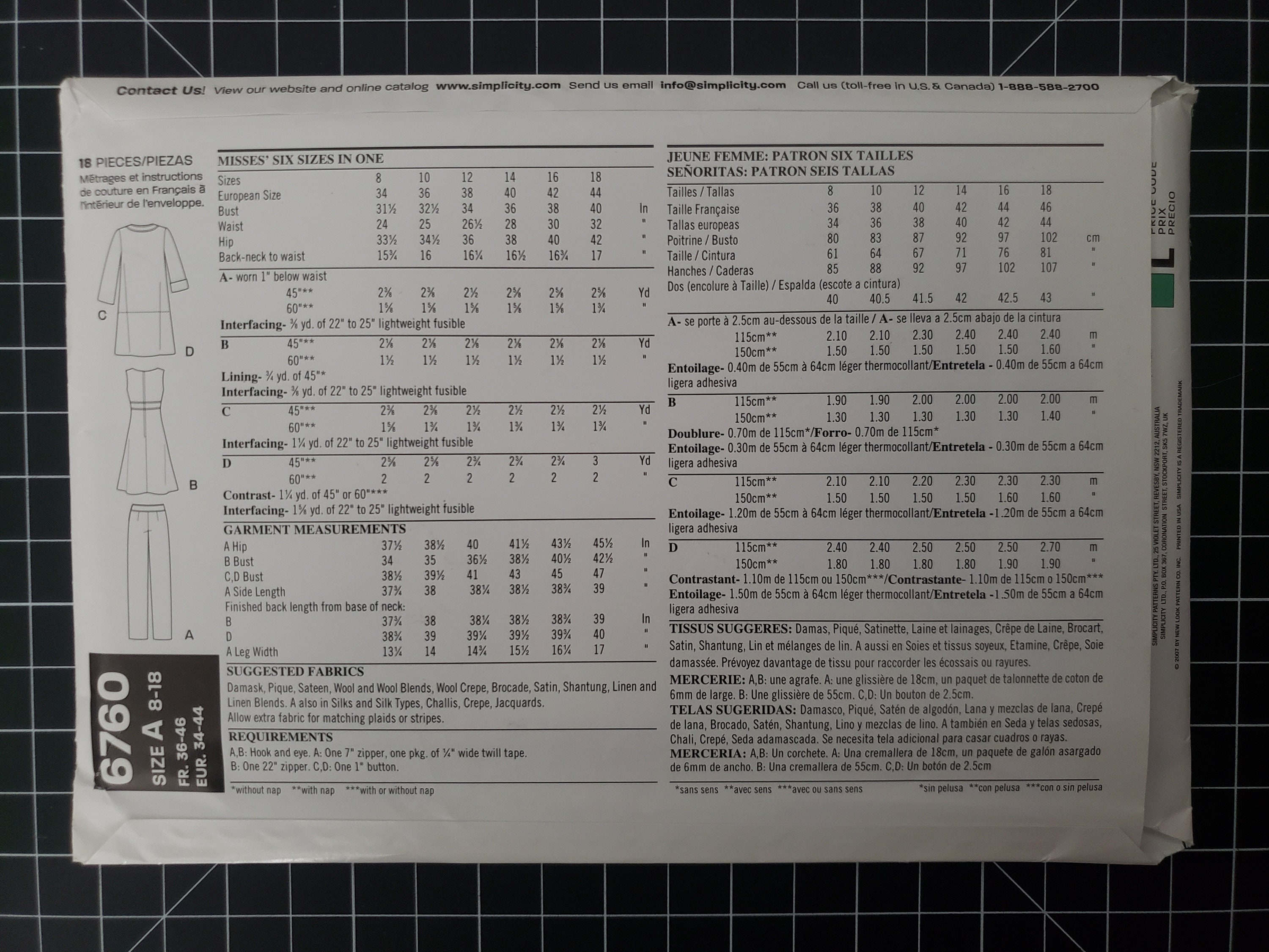 Uncut New Look 6760 Wardrobe Pattern, Sizes 8-10-12-14-16-18, Factory ...