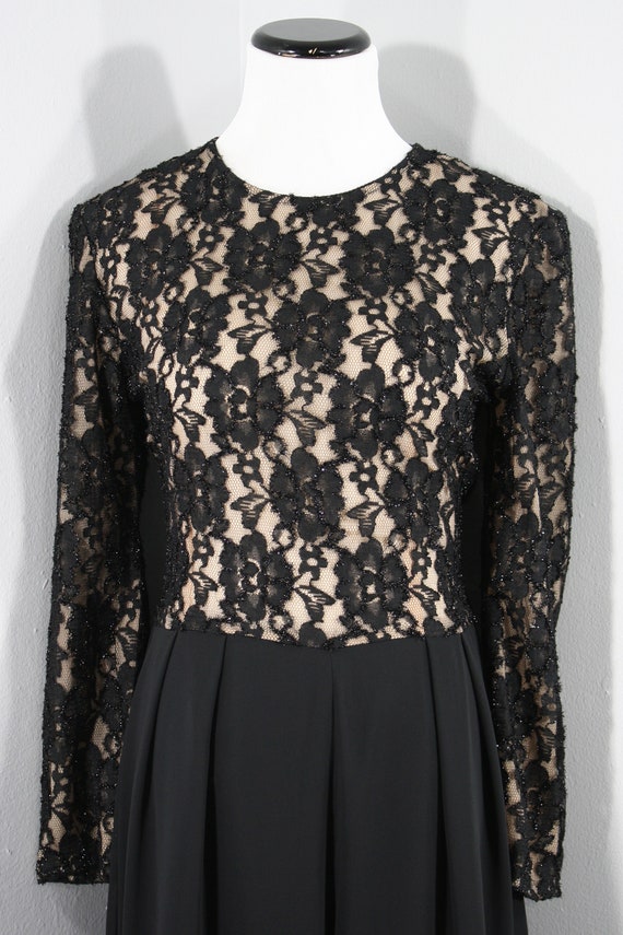 1990s Black Lace and Chiffon Jumpsuit by Richard Warr… - Gem