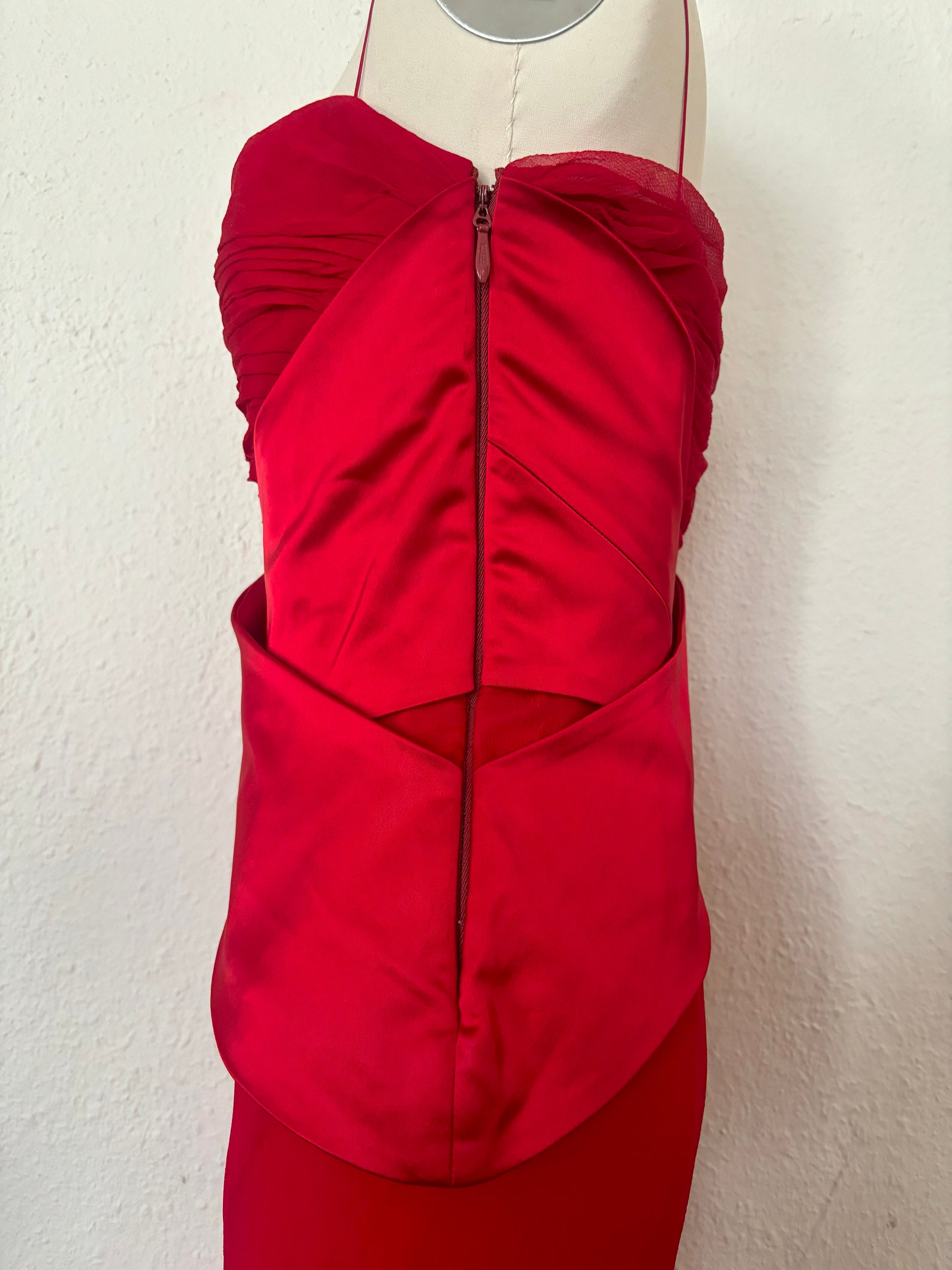 2000s Danes NYC Red Silk Chiffon Gown, Extra Small to Small | Y2k ...