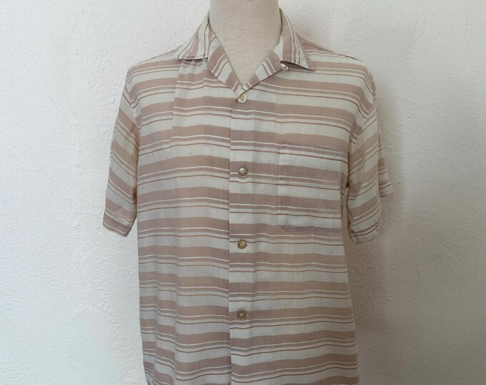 AS IS 1950s Tan and White Dacron Cotton Shirt | 50s Vintage Men's ...