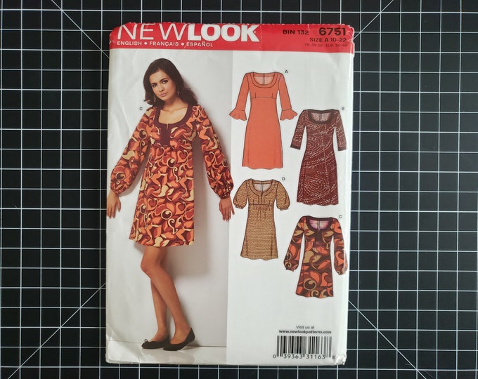 Uncut New Look 6751 Knit Top or Dress Pattern, Sizes 10-12-14-16-18-20 ...