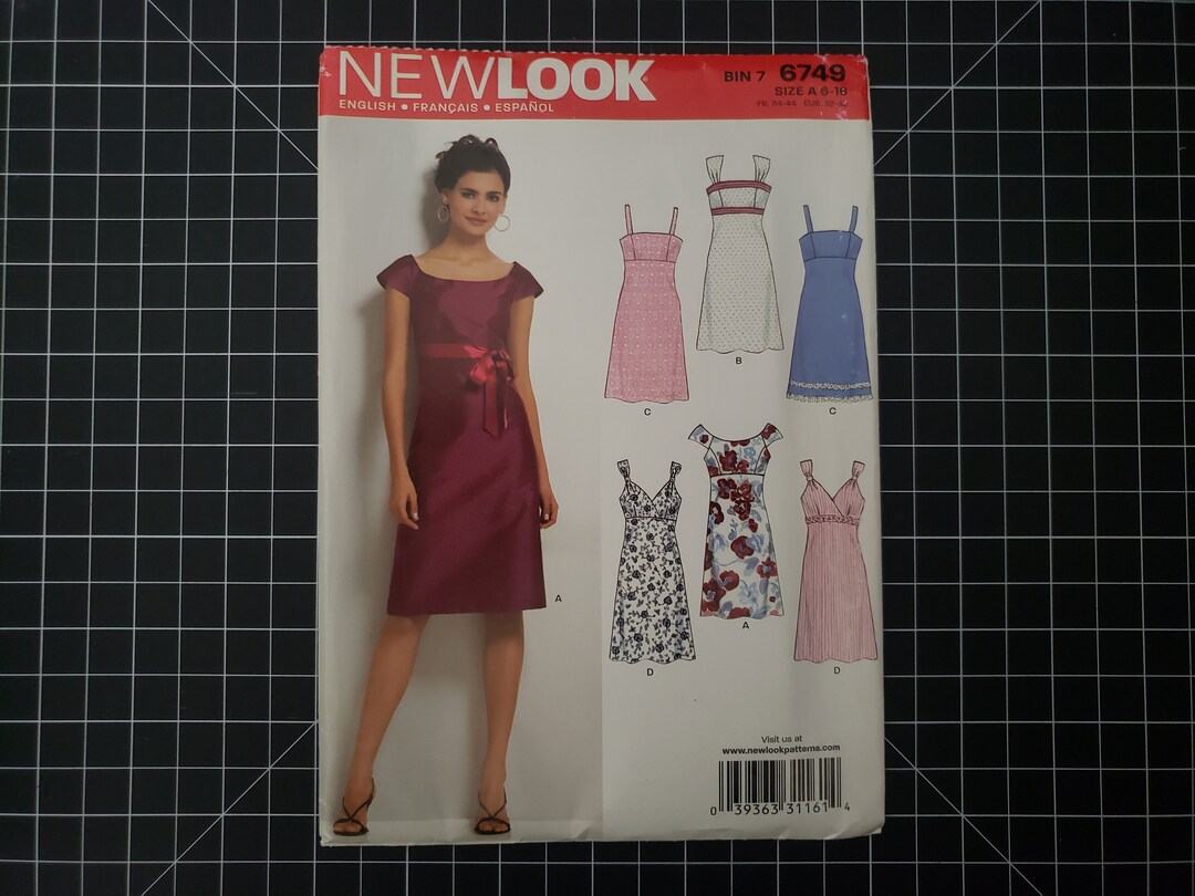 Uncut New Look 6749 Empire Waist Dress Pattern, Sizes 6-8-10-12-14-16 ...
