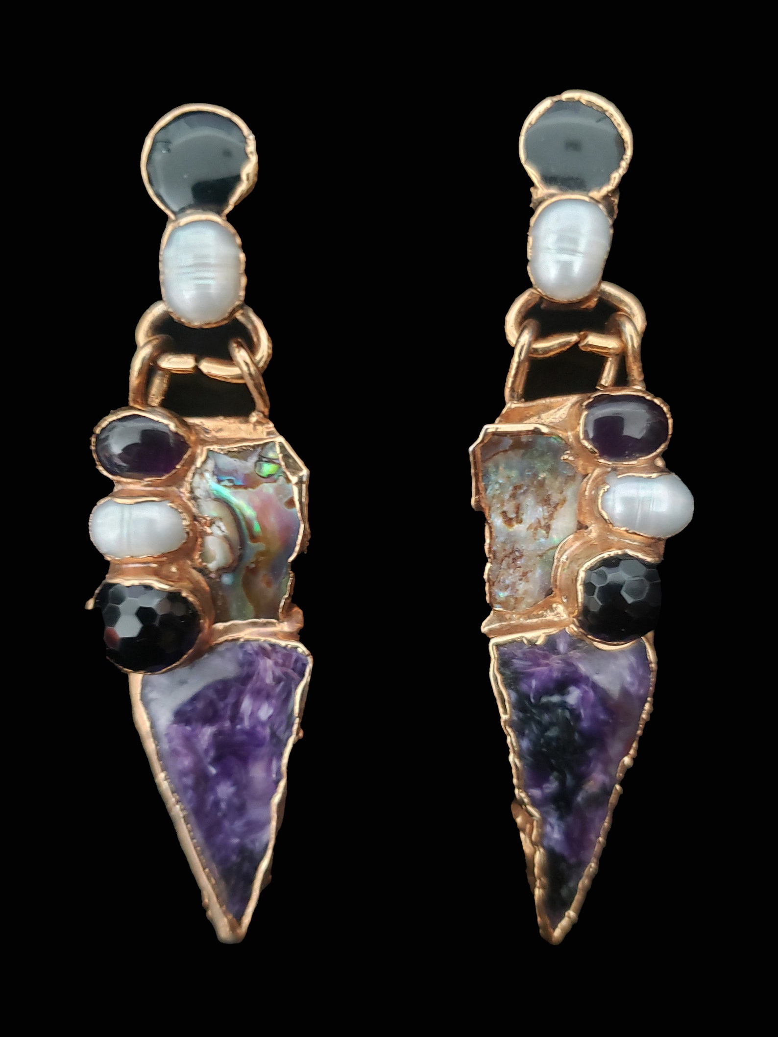 1980s Freeform Onyx and Amethyst Statement Earrings 80s Vintage Pearl ...