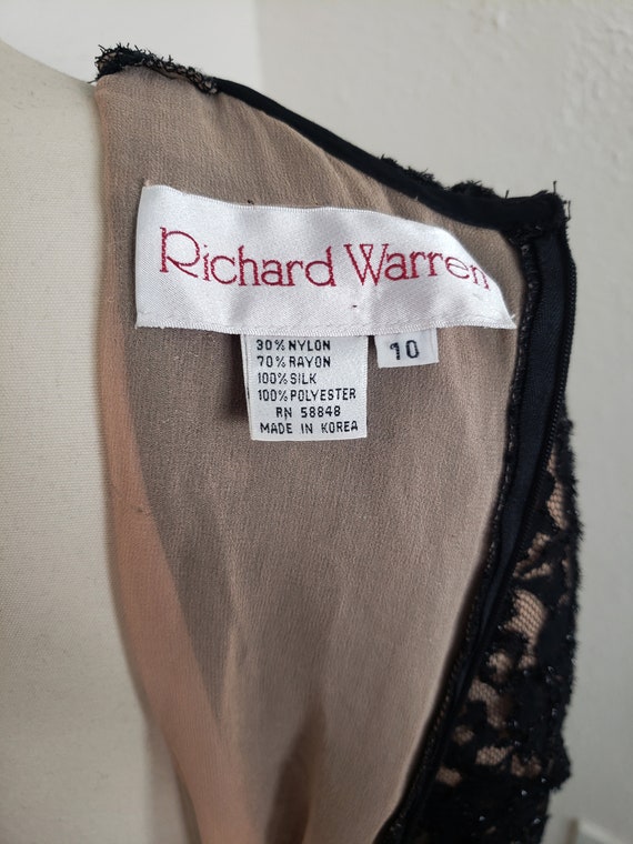 1990s Black Lace and Chiffon Jumpsuit by Richard Warr… - Gem