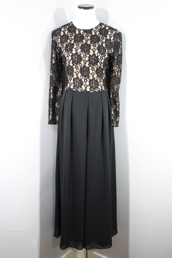 1990s Black Lace and Chiffon Jumpsuit by Richard Warr… - Gem