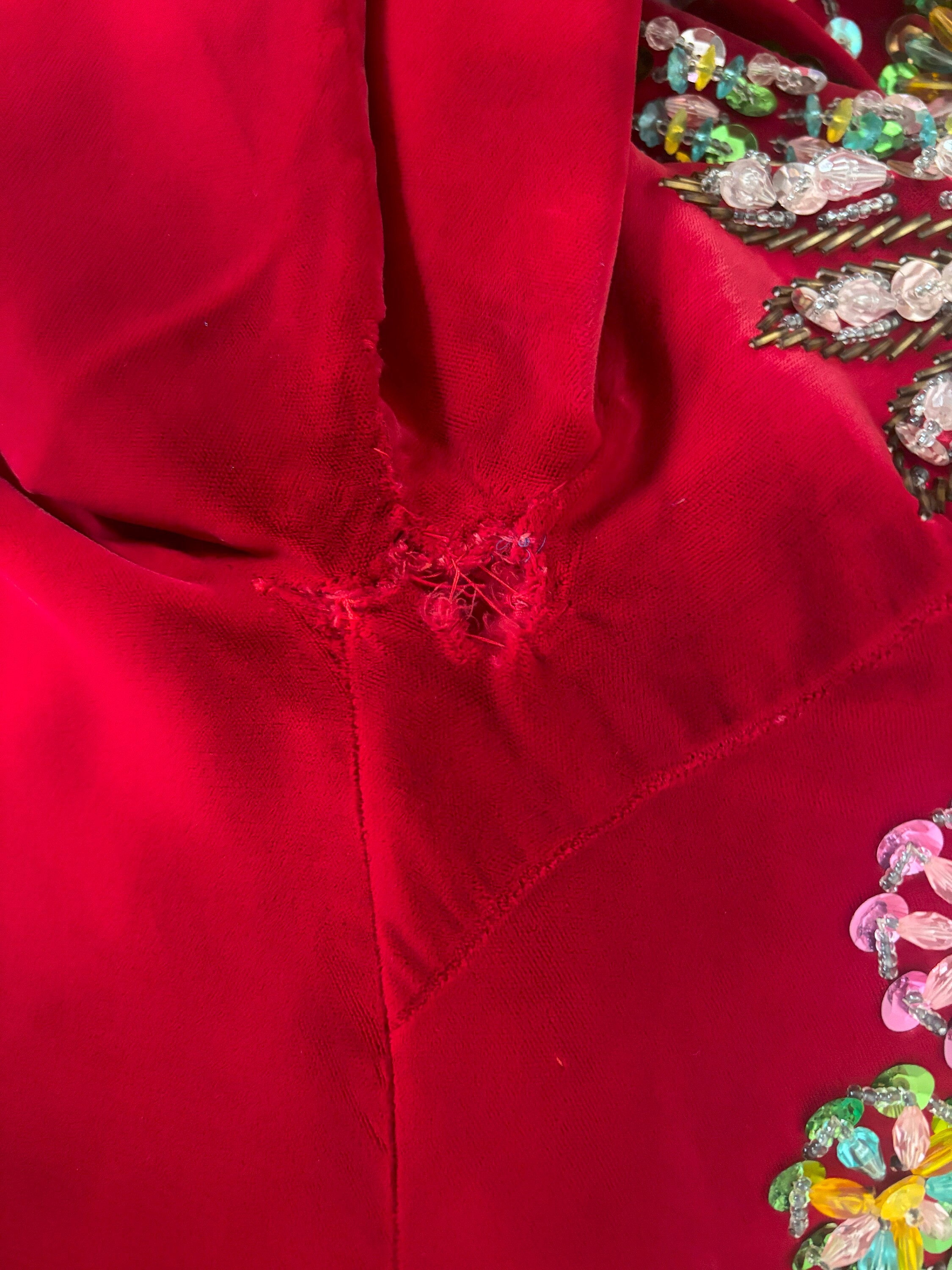1960s Red Velvet Beaded Caftan, Small to Medium 60s Sequin Costume ...