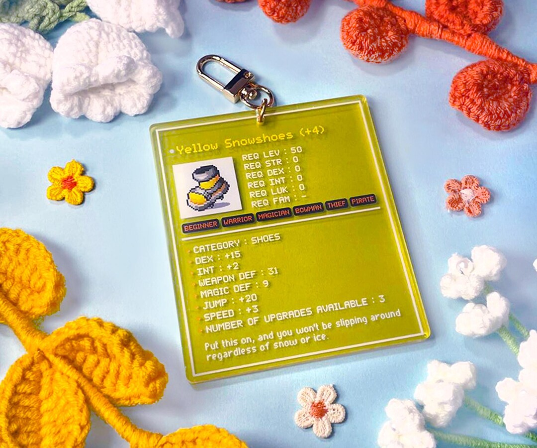 Yellow Snowshoes Acrylic Keycharm | Pixel Art Illustrations ...