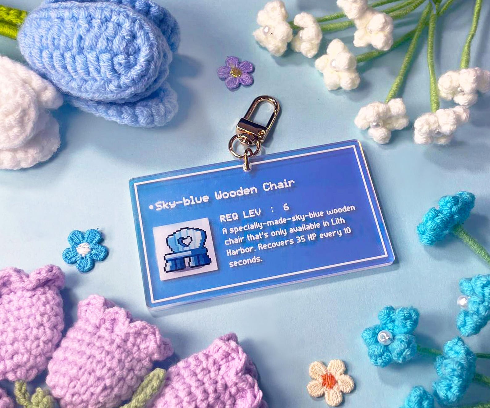 Sky-blue Wooden | Holographic Translucent Rainbow Acrylic Charm | Pixel ...