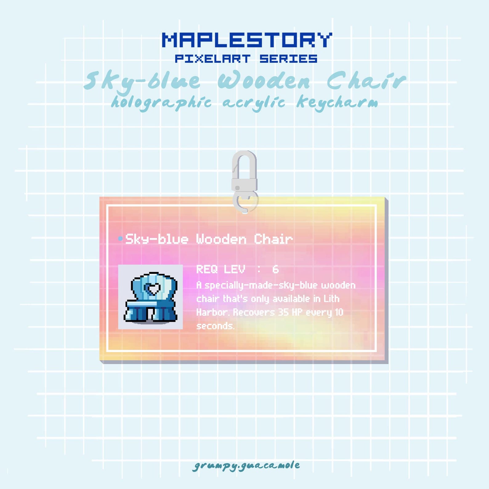 Sky-blue Wooden | Holographic Translucent Rainbow Acrylic Charm | Pixel ...