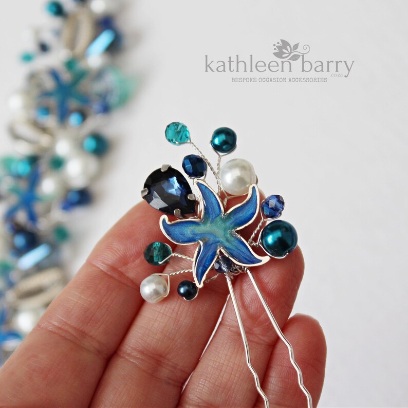 Starfish, Two Tone Resin, Rhinestone & Pearl Hair Pin Beach Destination ...