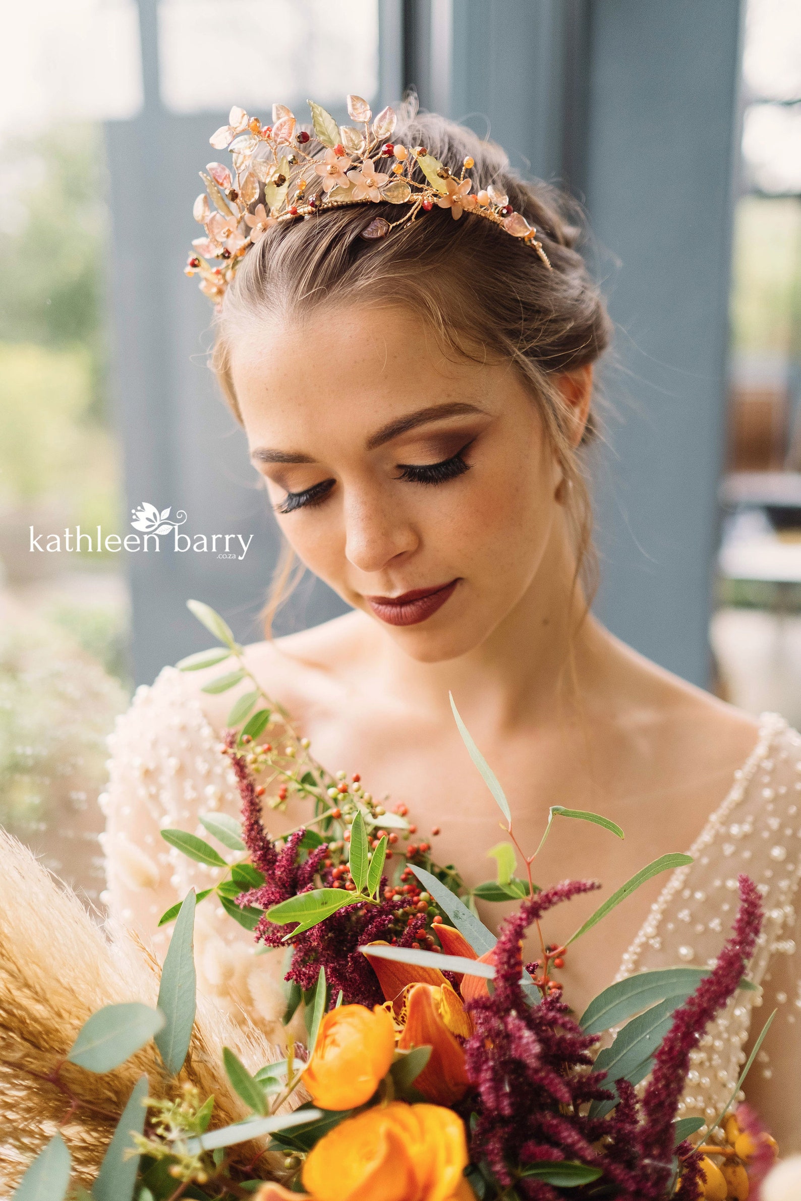 Autumn Fall Wedding Crown Tiara Style Floral Leaf Crown Tones of Warm ...