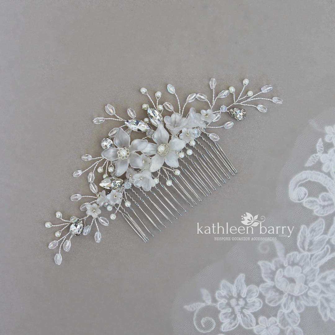 Flower Hair Comb, Veil Comb, Wedding Hairpiece, Crystal, Pearl ...