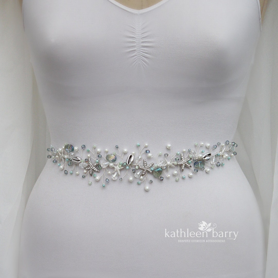 Starfish & Shell Wedding Dress Sash Belt - Sea Star Fish Beach Wedding ...