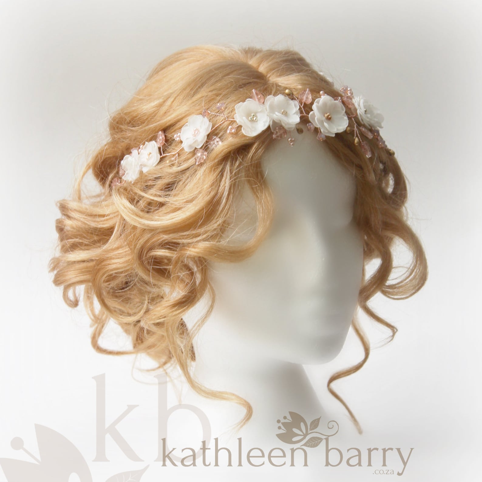 Rose Gold Bridal Hair Wreath Headband Crown Handmade Fabric Floral ...