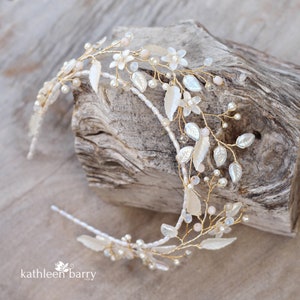 Iridescent Opalescent Floral Leaf Crown Wedding Tiara - Color and ...