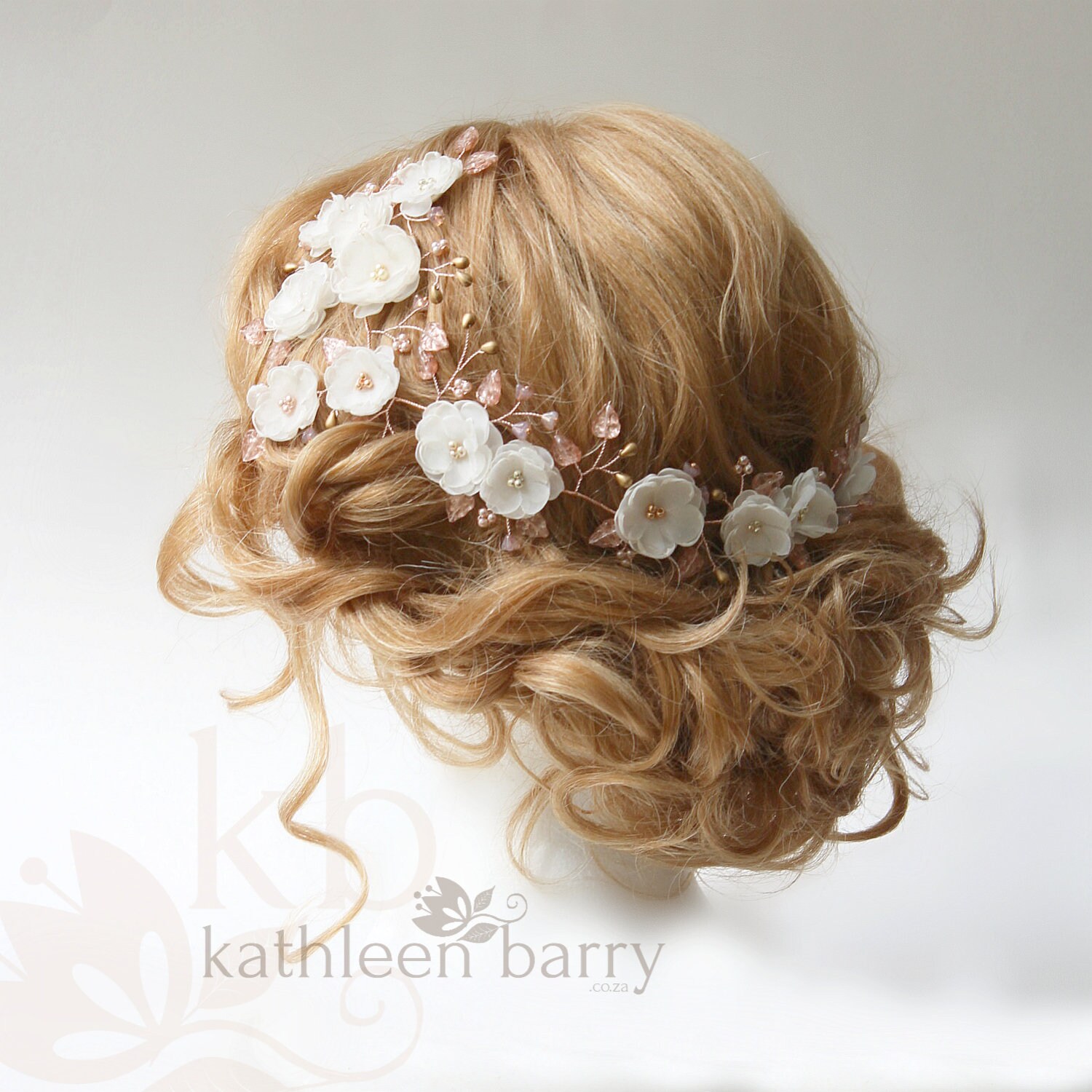 Rose Gold Bridal Hair Wreath Headband Crown Handmade Fabric Floral ...