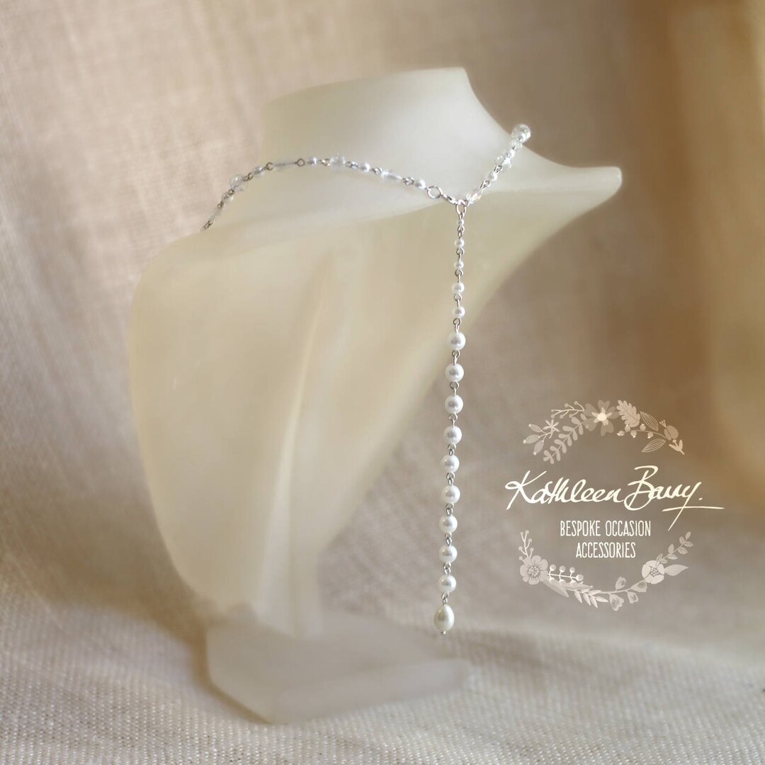 Crystal Pearl Back Drop Necklace Available in Silver Gold - Etsy