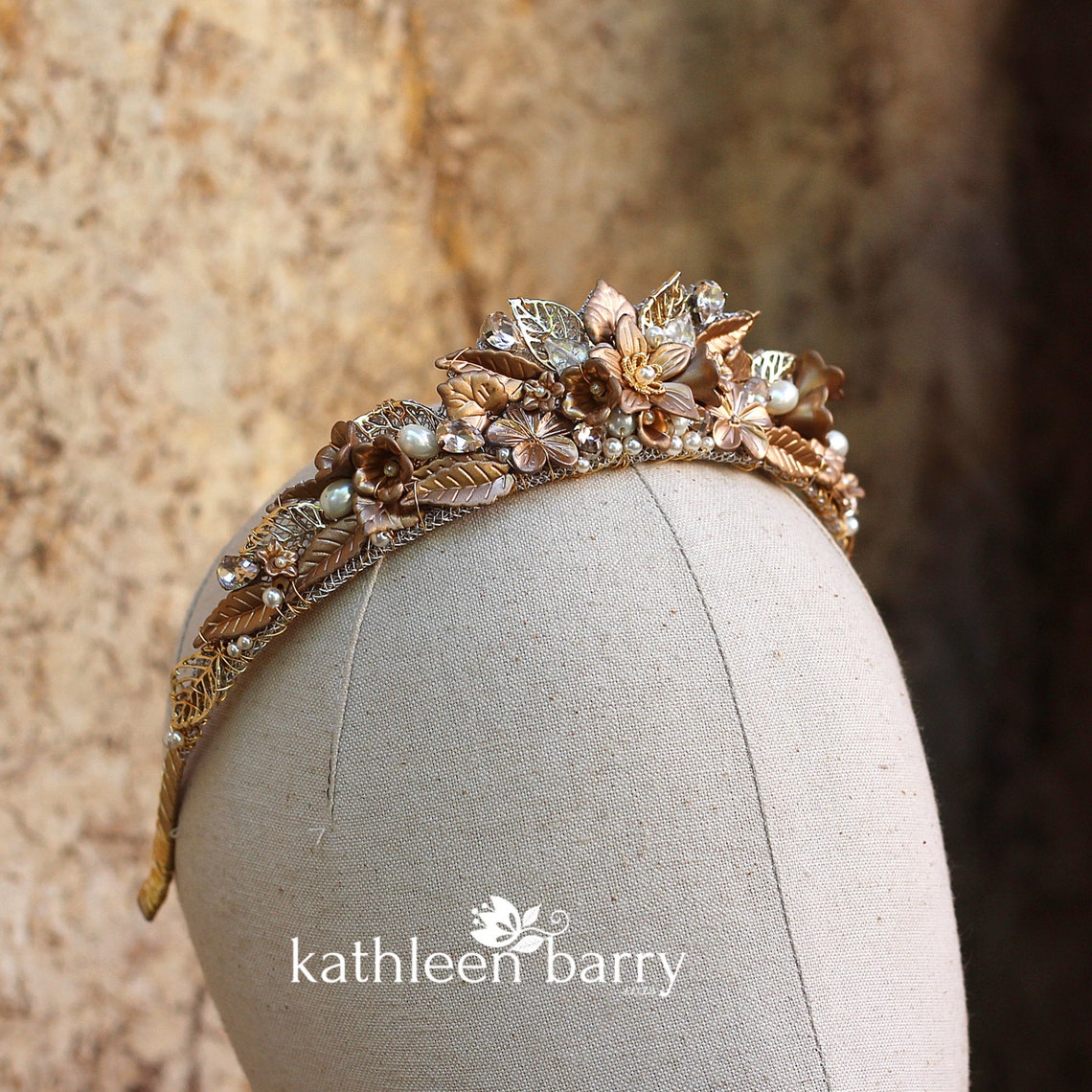 Golden Bronze Wedding Crown Bridal Tiara Fleaf and Flower - Etsy