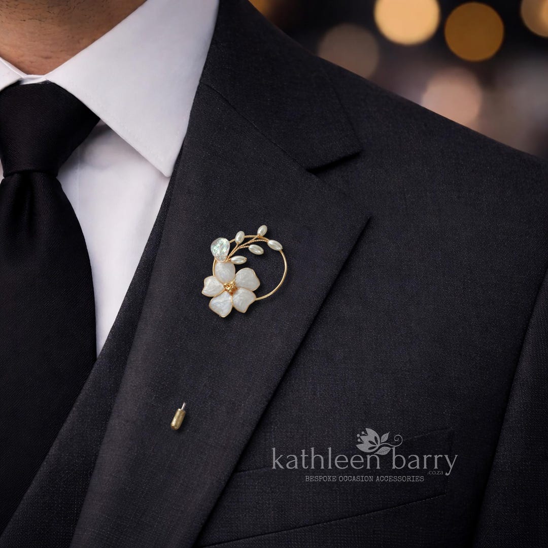 Enamel Flower Lapel Pin, Modern Grooms Boutonniere, Gold, Rose-gold or ...