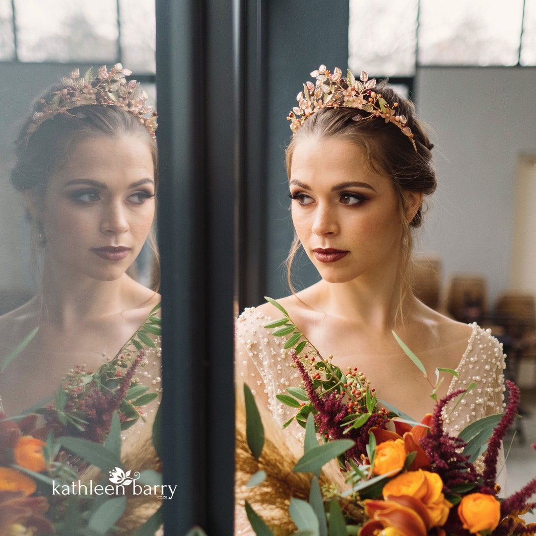 Autumn Fall Wedding Crown Tiara Style Floral Leaf Crown Tones of Warm ...