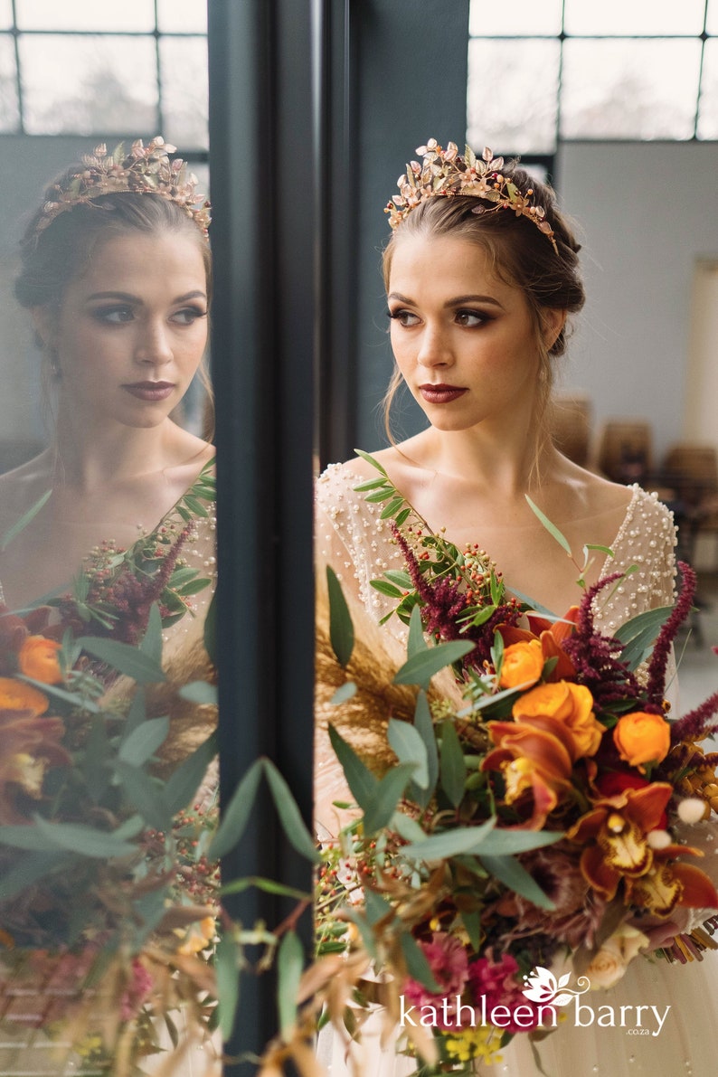 Autumn Fall Wedding Crown Tiara Style Floral Leaf Crown Tones - Etsy