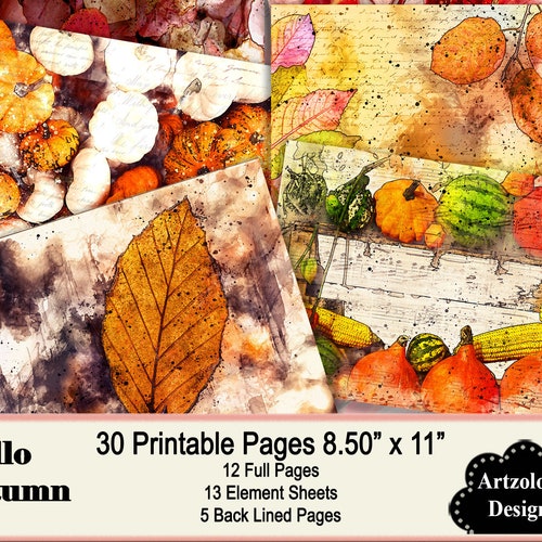 30 Pg Hello Autumn Journal Kit Printable Ephemera Digital - Etsy