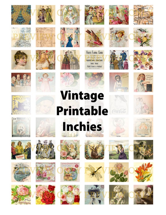 Vintage Inchies 1 Inch Squares Printable Digital Collage - Etsy