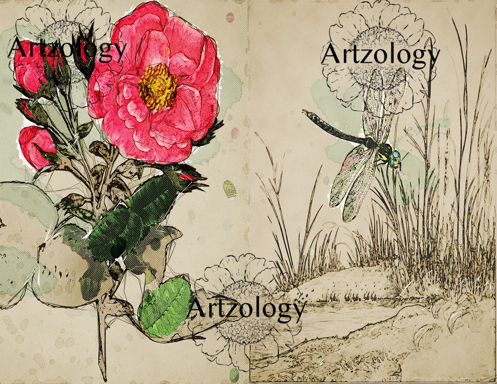 10 Botanical Sketched Journal Floral Journal Junk Journal | Etsy