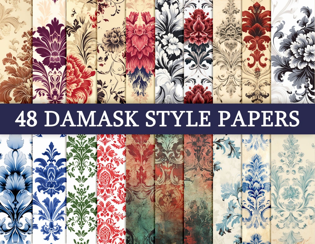 48 Sheets Printable Damask, Digital Paper Decoupage, Collage Paper Art ...