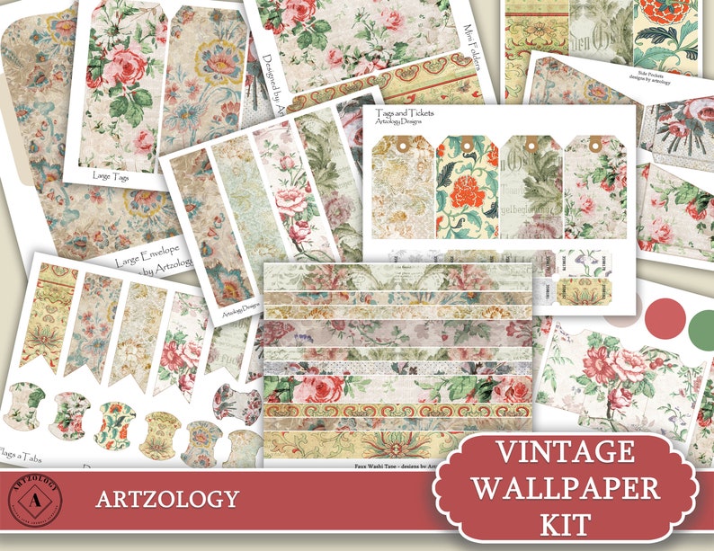 VINTAGE WALLPAPER Kit 21 Sheet Printable Journal Ephemera - Etsy