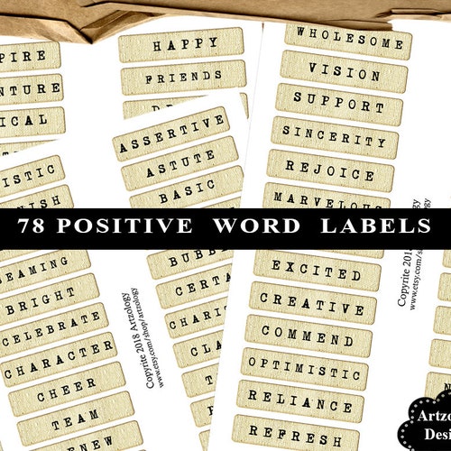 Positive Word Labels Junk Journal Ephemera No 133 | Etsy