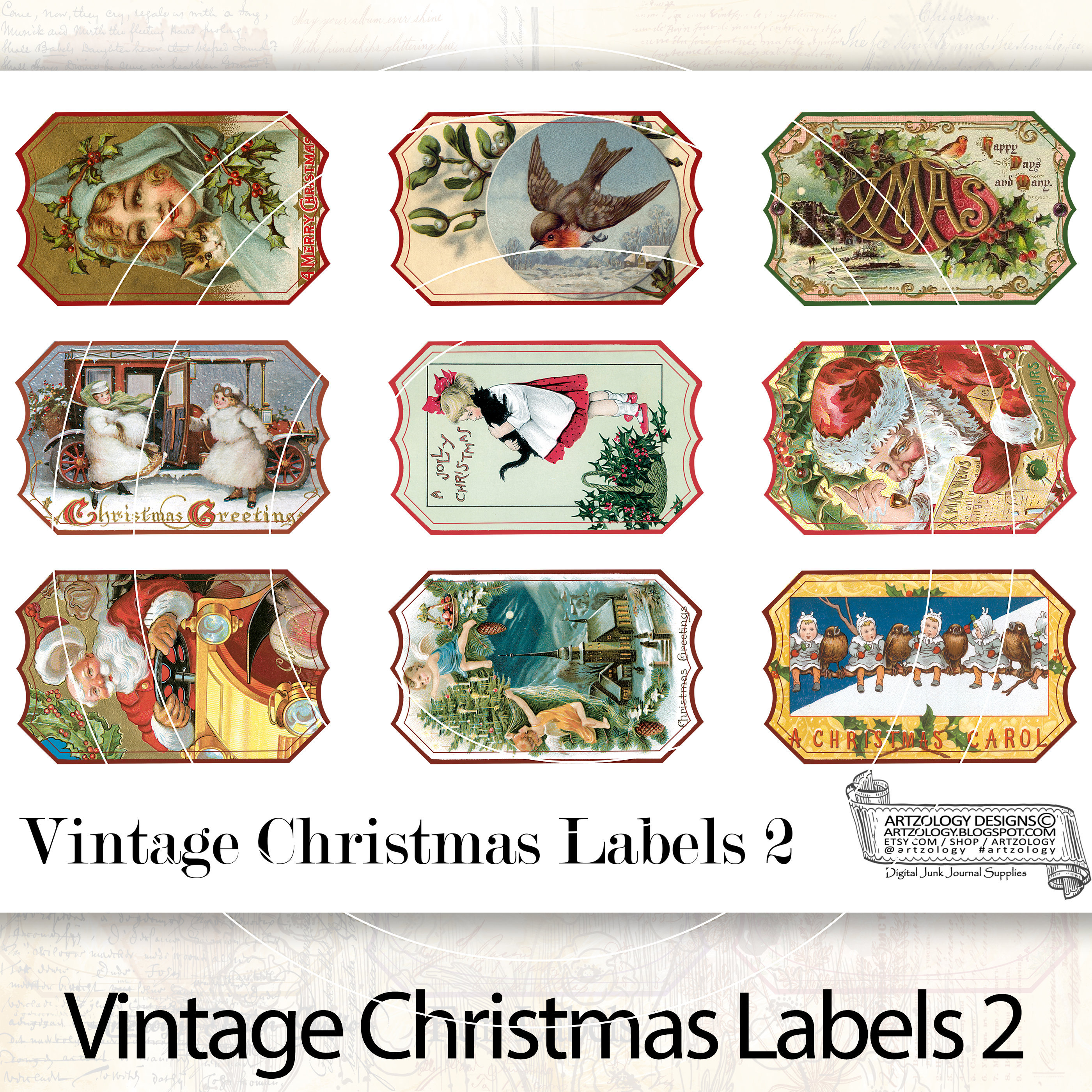 Vintage Christmas Labels Printable Ephemera Digital 297 | Etsy