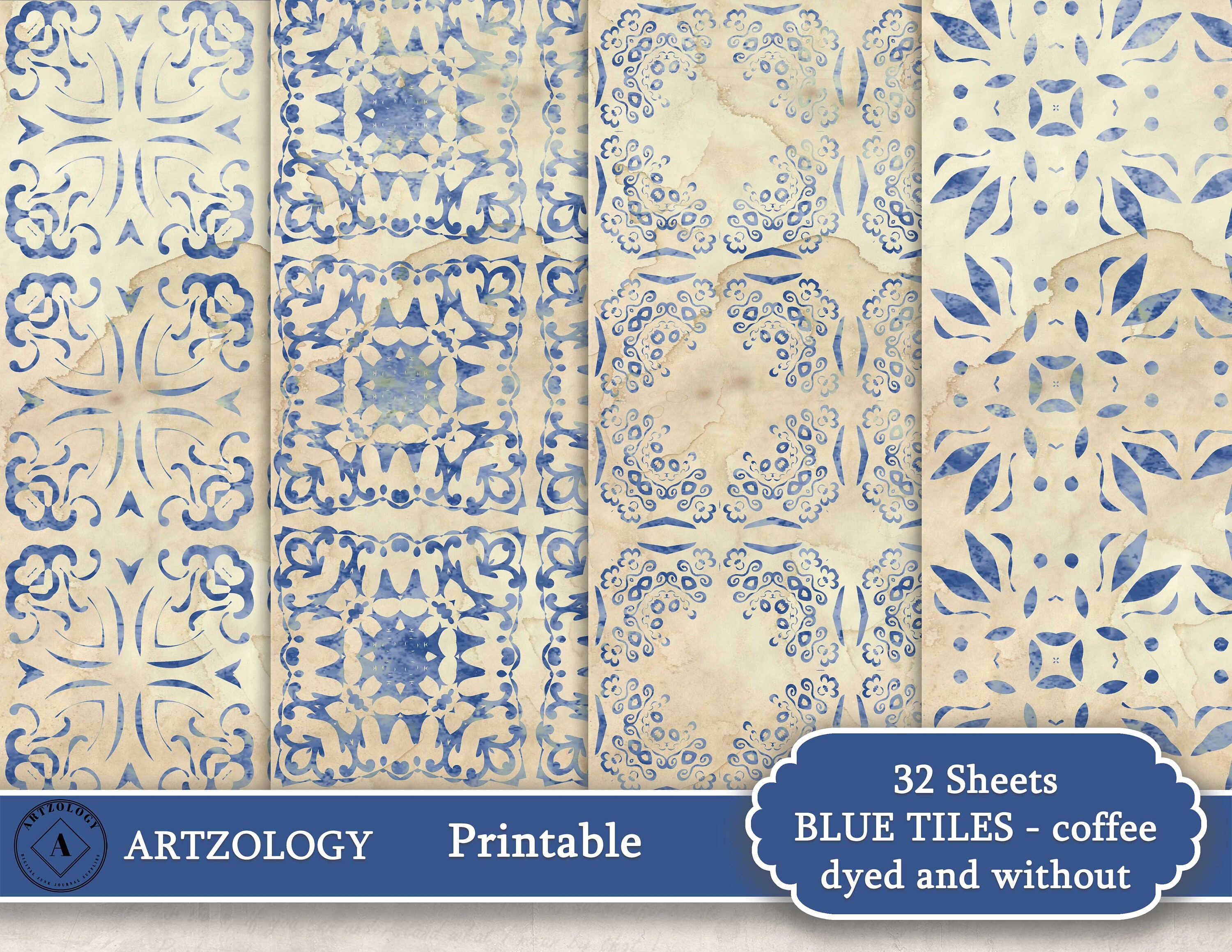 32 Pg BLUE TILES Paper Pack Printable Junk Journal No. 553 | Etsy
