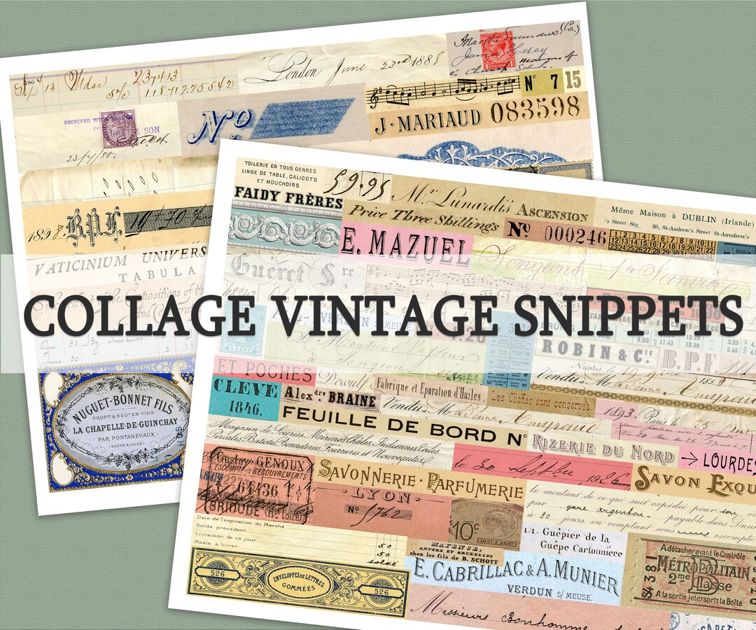 VINTAGE SNIPPETS, or Washi Tape, Junk Journal Elements, Collage Sheets, Printable, No. 720 - Etsy