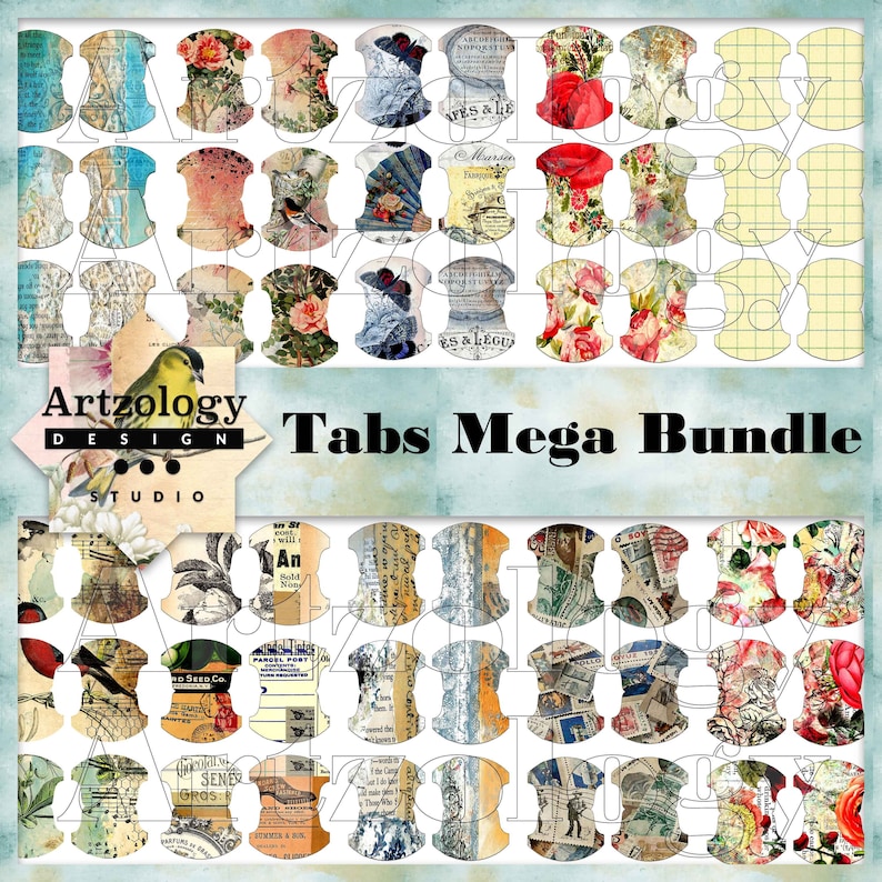 Tabs Mega Bundle Paper Ephemera Tabs Junk Journals - Etsy Canada