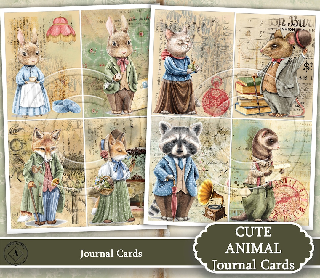 CUTE ANIMAL Journal Cards, Junk Journal Kit, No. 617 - Etsy