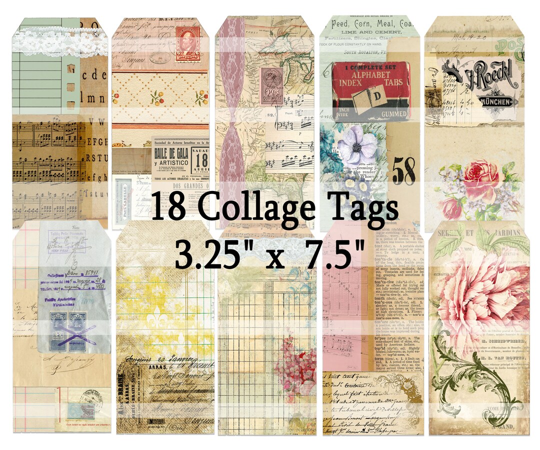 18 Collage Tags, Printable, NO. 713 - Etsy